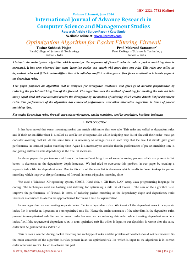 Pdf Optimization Algorithm For Packet Filtering Firewall