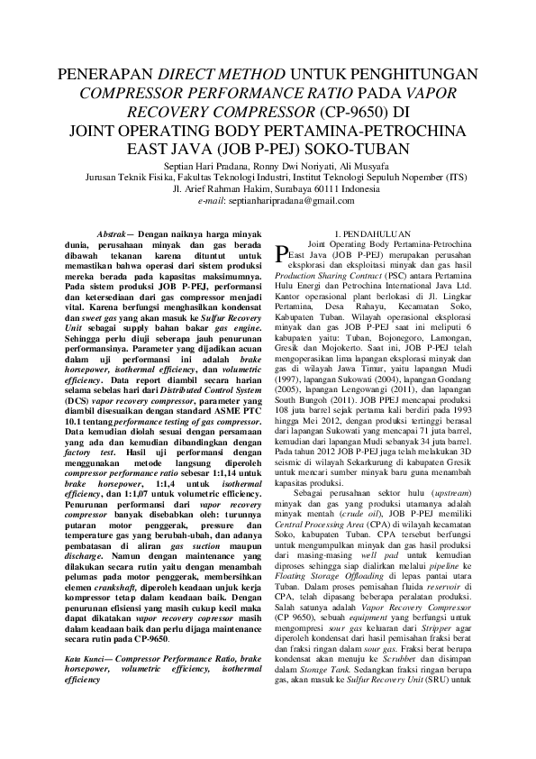 (PDF) FIELD TESTING PERFORMANCE OF VAPOR RECOVERY COMPRESSOR BASED ON ...