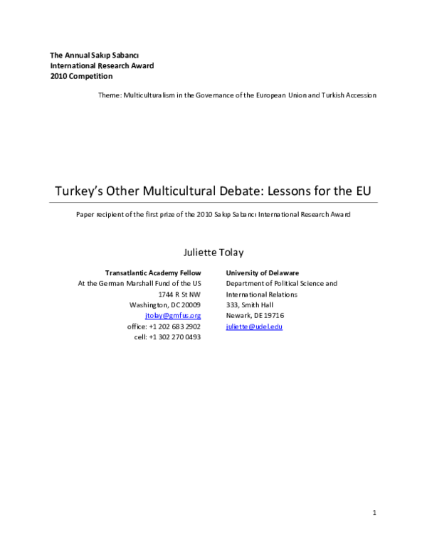 (PDF) Turkey’s Other Multicultural Debate: Lessons for the EU