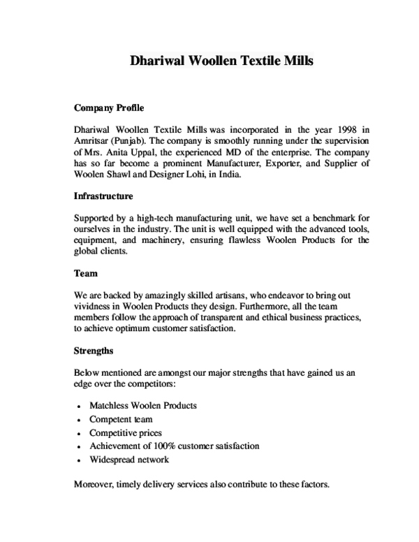 (DOC) Dhariwal Woollen Textile Mills