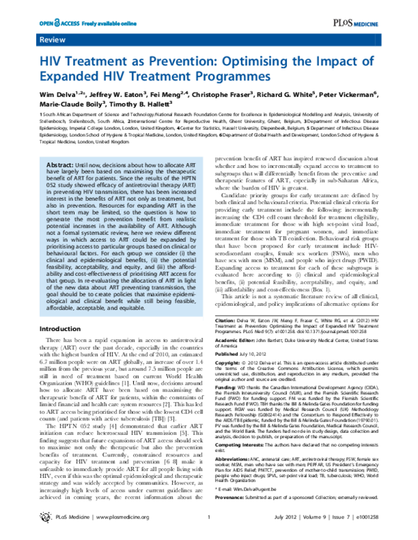 (PDF) HIV Treatment as Prevention: Optimising the Impact of Expanded ...