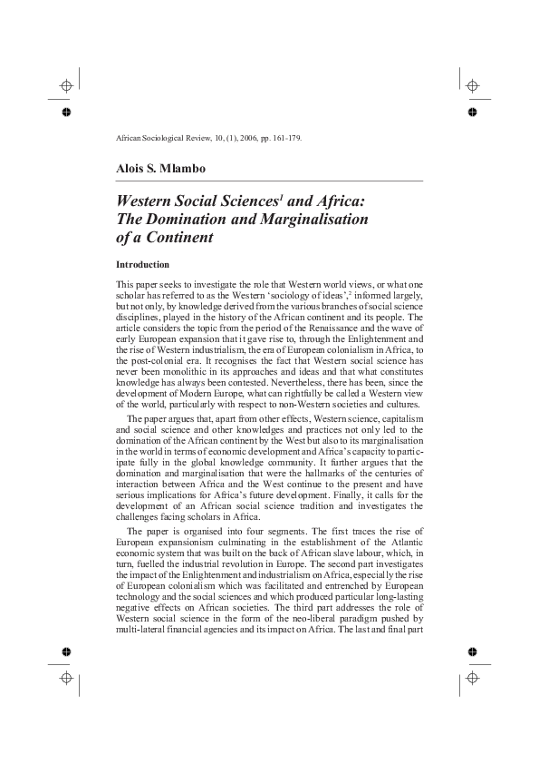 (PDF) Western Social Sciences and Africa: The Domination of a Continent