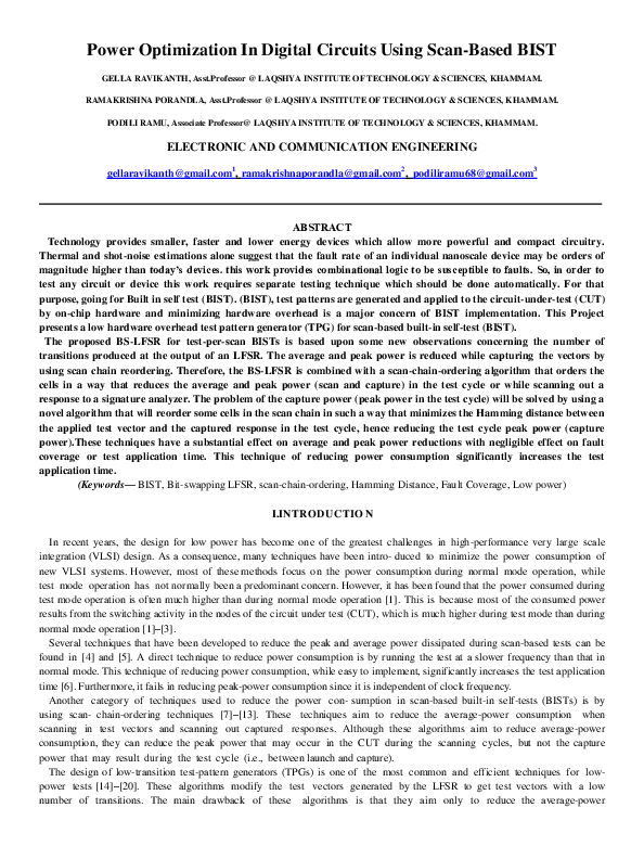 Pdf Power Optimization In Digital Circuits Using Scan Based Bist Electronic And Communication