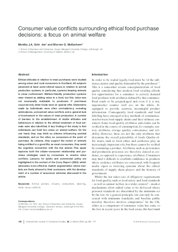 (PDF) Value conflicts in food ethics - causes and possible resolutions