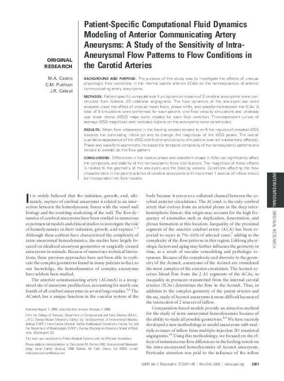 Pdf Original Research Patient Specific Computational Fluid Dynamics Modeling Of Anterior