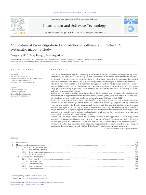 (PDF) Application of knowledge-based approaches in software architecture: A systematic mapping study