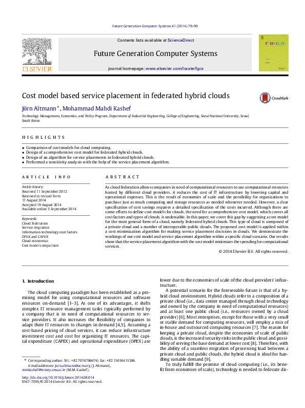 (PDF) Cost model based service placement in federated hybrid clouds