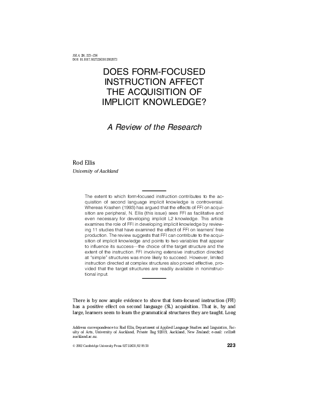 Pdf Does Form Focused Instruction Affect The Acquisition Of Implicit Knowledge