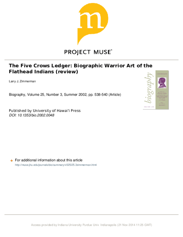 (PDF) Review of The Five Crows Ledger: Biographic Warrior Art of the ...