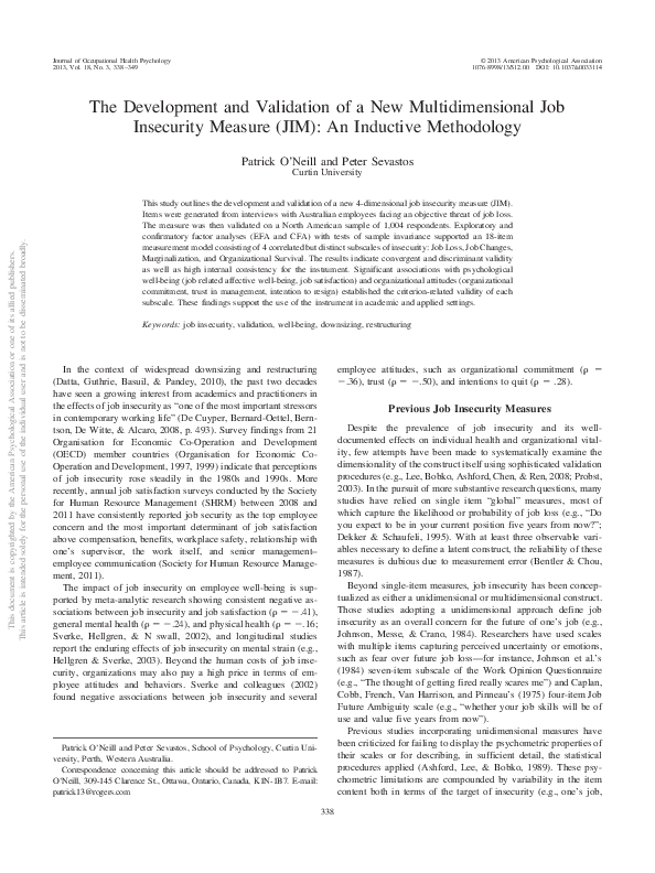 (PDF) The Development and Validation of a New Multidimensional Job Insecurity Measure (JIM): An ...