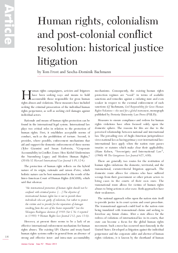 Human rights, colonialism and post-colonial conflict resolution ...