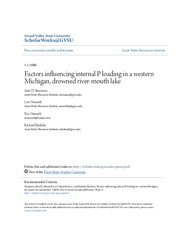 (PDF) Factors influencing internal P loading in a western Michigan ...