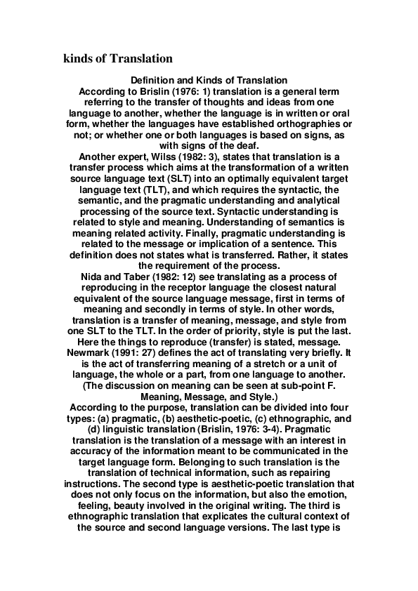 (DOC) kinds of Translation Definition and Kinds of Translation According to