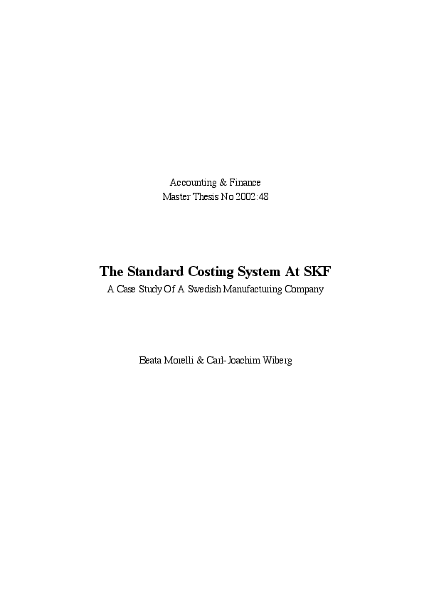 (PDF) The Standard Costing System At SKF A Case Study Of A Swedish ...