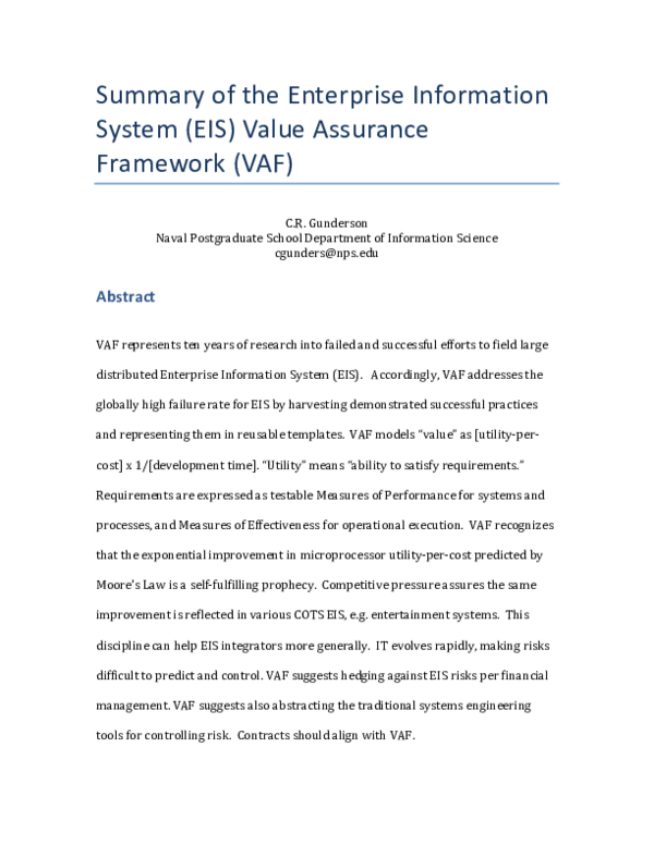 (PDF) Summary of the Value Assurance Framework (VAF)
