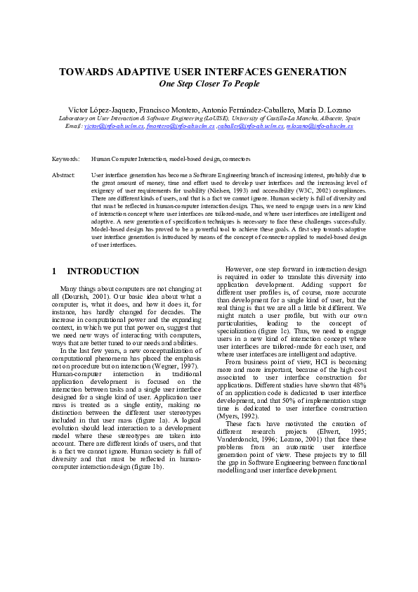 (PDF) Adaptive User Interface Generation Using Model-Based Design
