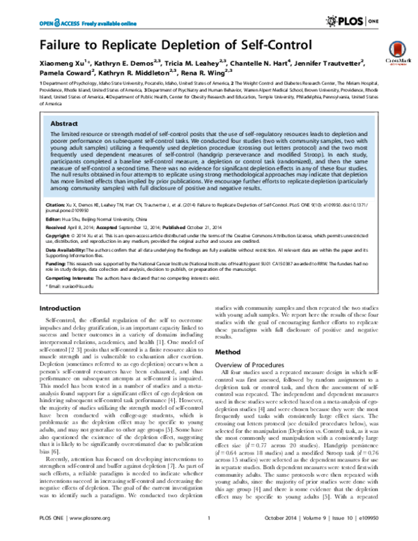 (PDF) Failure to Replicate Depletion of Self-Control