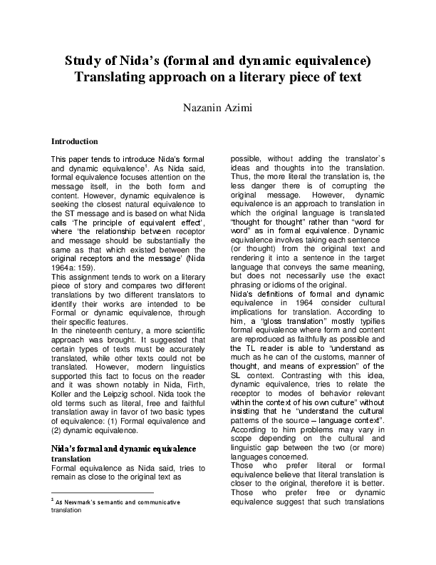 (DOC) Study of Nida’s (formal and dynamic equivalence) Translating ...