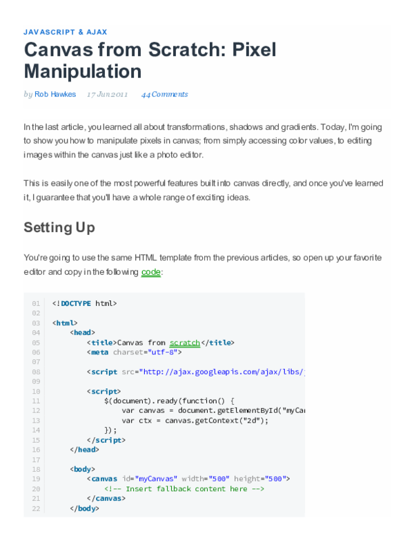 (PDF) JAV AS CRI P T & AJAX Canvas from Scratch: Pixel Manipulation