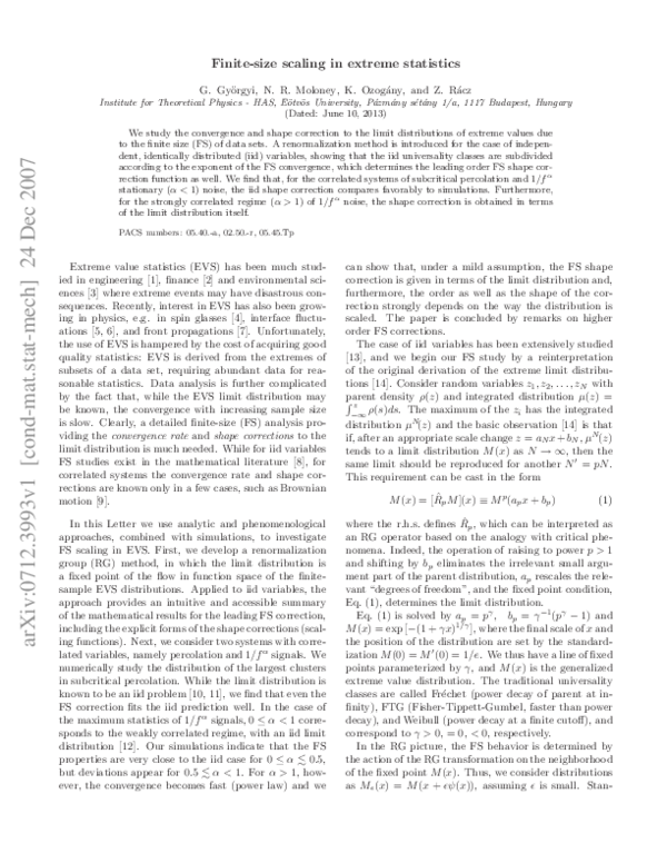 (PDF) Finite-Size Scaling in Extreme Statistics