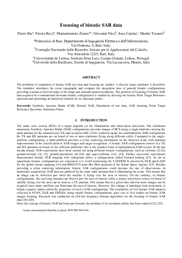 Pdf Focusing Of Bistatic Sar Data