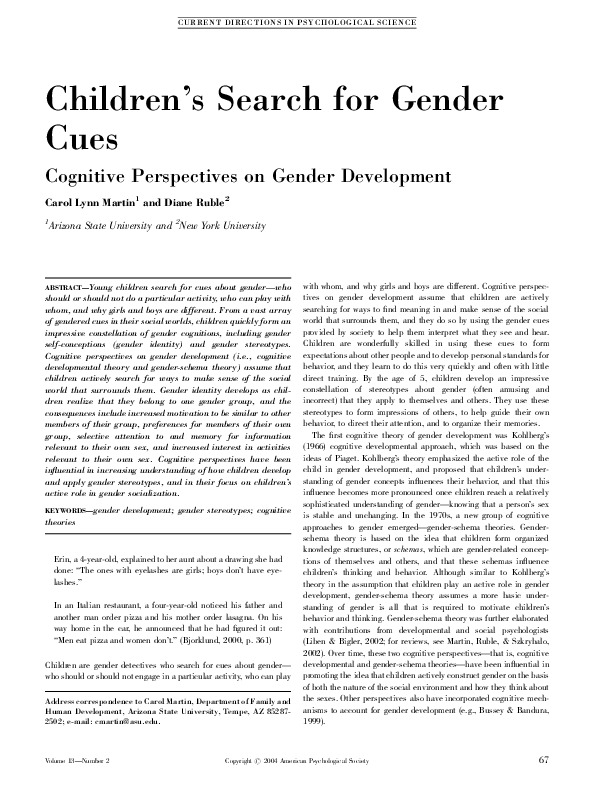 (PDF) Children's Search for Gender Cues Cognitive Perspectives on ...