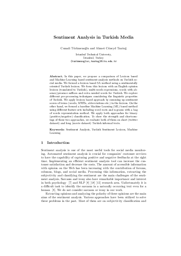 (PDF) Sentiment Analysis in Turkish Media