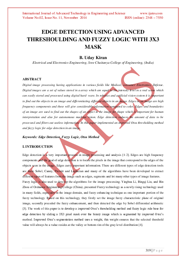 EDGE DETECTION USING ADVANCED THRESHOULDING AND FUZZY LOGIC WITH 3X3 MASK