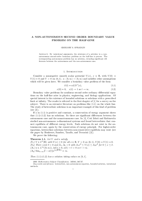 (PDF) A NON-AUTONOMOUS SECOND ORDER BOUNDARY VALUE PROBLEM ON THE HALF-LINE