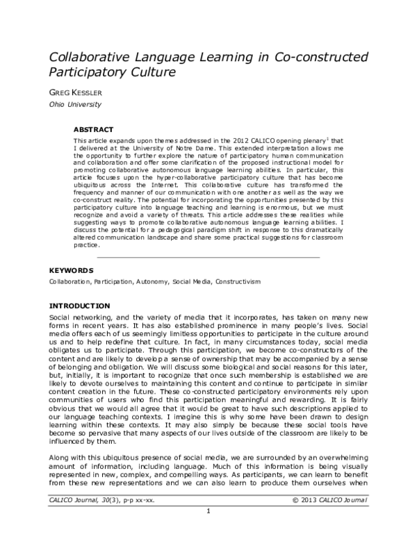 (PDF) Collaborative Language Learning in Co-constructed Participatory ...