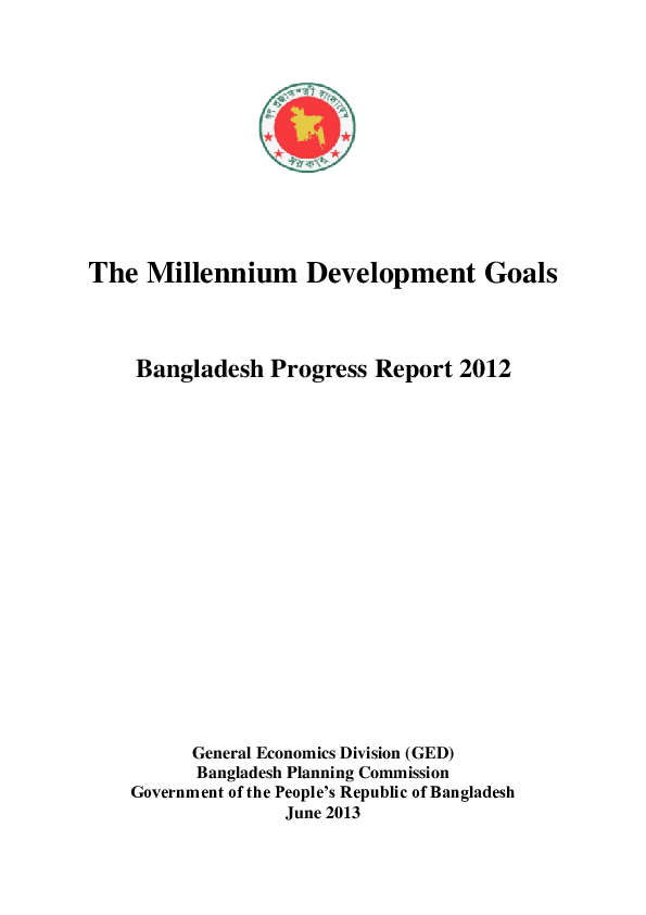 (PDF) The Millennium Development Goals Bangladesh Progress Report 2012 General Economics ...