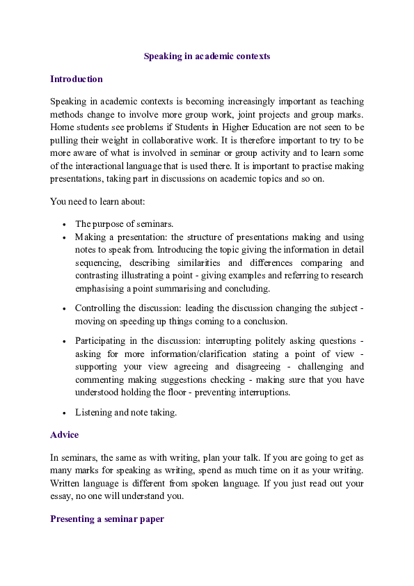 (DOC) Speaking in academic contexts