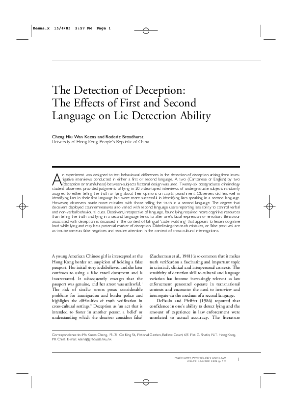 (PDF) The detection of deception: the effects of first and second language on lie detection