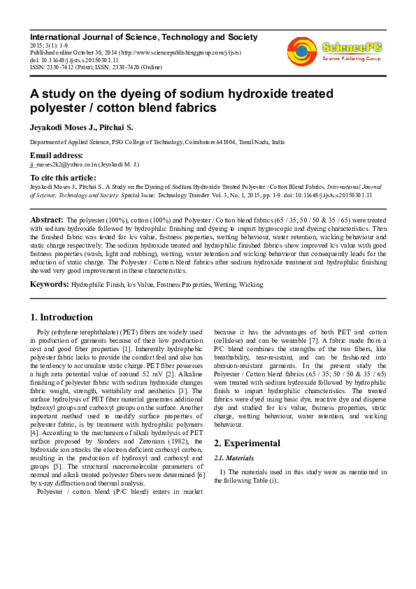 (PDF) A study on the dyeing of sodium hydroxide treated polyester ...