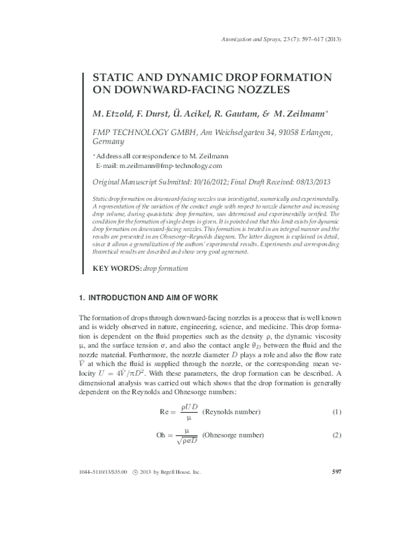 (PDF) STATIC AND DYNAMIC DROP FORMATION ON DOWNWARD-FACING NOZZLES