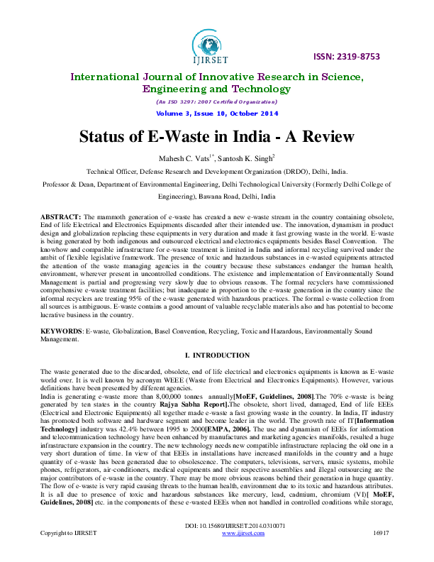 (PDF) E-Waste characteristic and its disposal