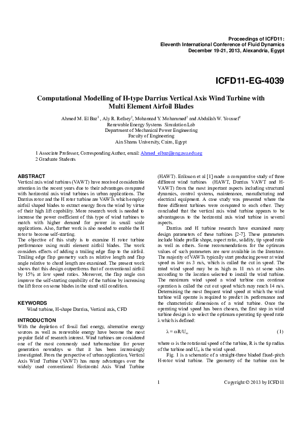 Pdf Darrieus Wind Turbine
