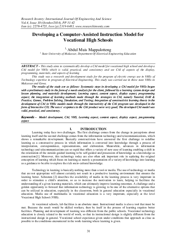 Developing a Computer-Assisted Instruction Model for Vocational High ...