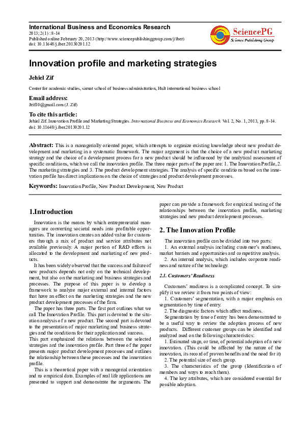 (PDF) Innovation profile and marketing strategies