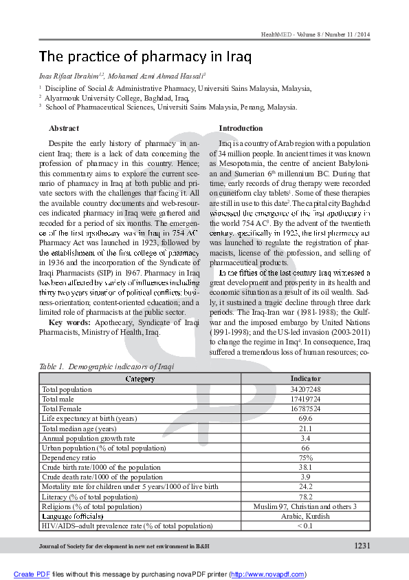 (PDF) The practice of pharmacy in Iraq