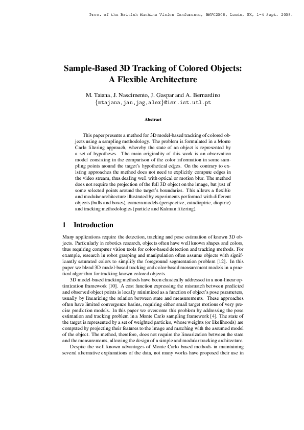 (PDF) Sample-Based 3D Tracking of Colored Objects : A Flexible Architecture | Alexandre ...