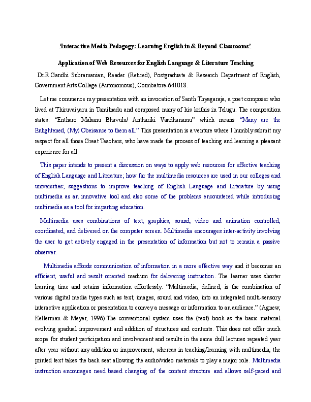 (DOC) Role of Multimedia in teaching English Language and Literature