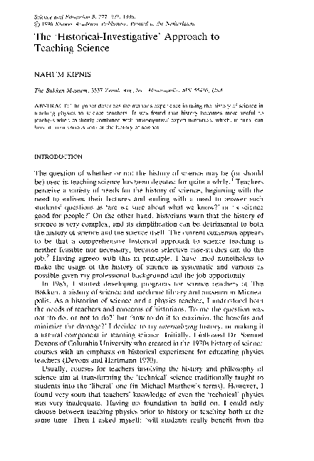 (PDF) The ‘Historical-investigative’ approach to teaching science