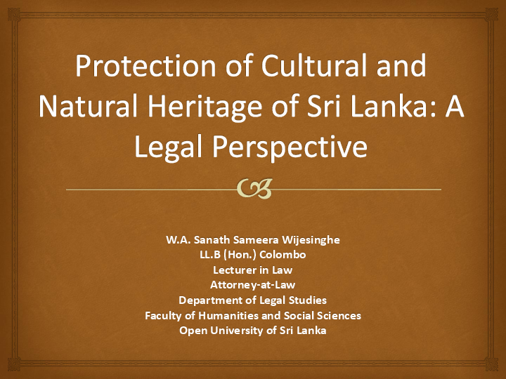 (PDF) Protection of Natural and Cultural Heritage in Sri Lanka, A legal ...