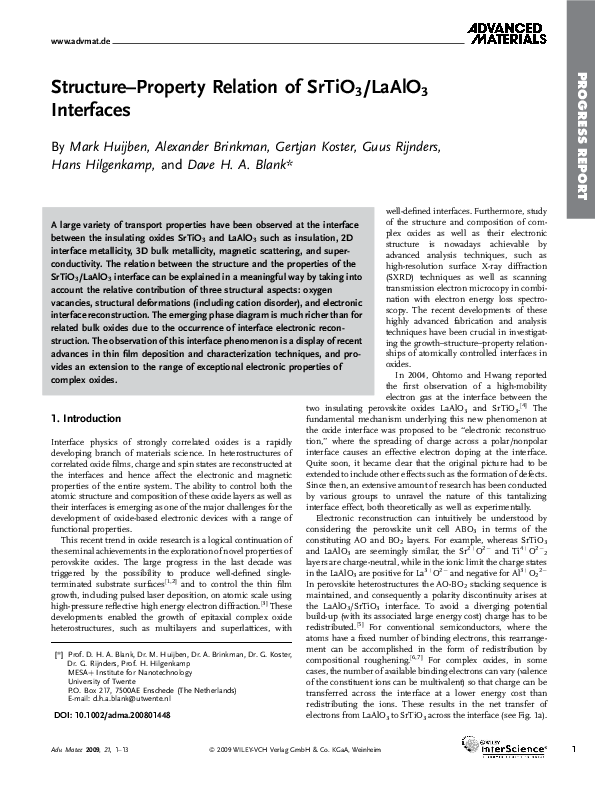 (PDF) Structure-Property Relation of SrTiO3-LaAlO3 Interfaces