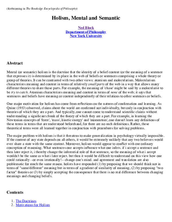 (PDF) Holism, mental and semantic