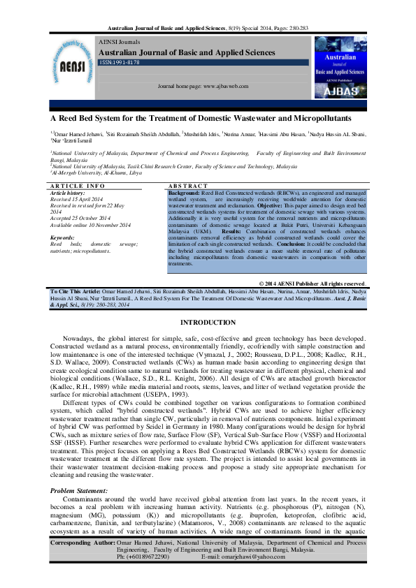 (PDF) A Reed Bed System for the Treatment of Domestic Wastewater and ...