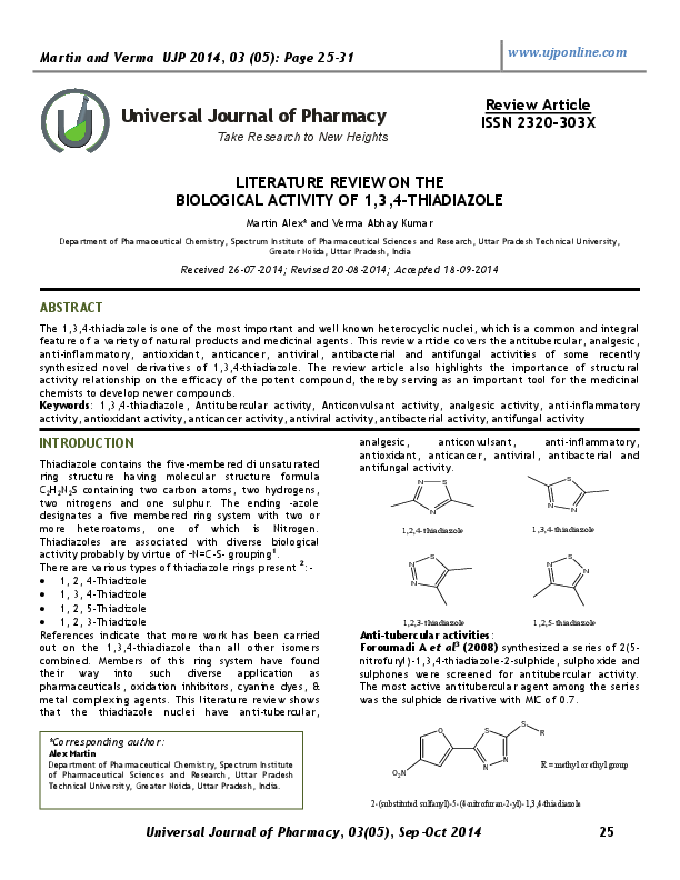 (PDF) Literature Review on the biological activities of 1,3,4-thiadiazole
