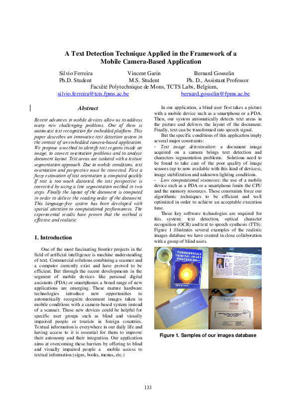 (PDF) A Text Detection Technique Applied in the Framework of a Mobile ...