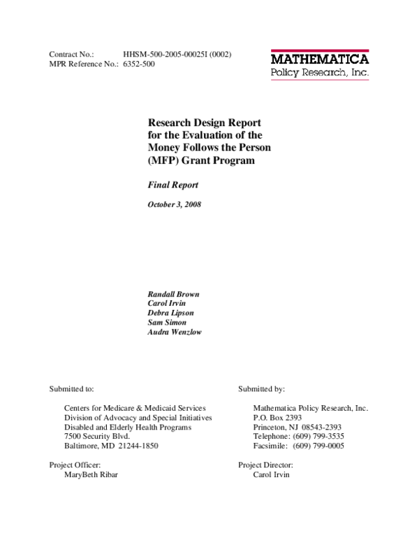 (PDF) Research Design Report for the Evaluation of the Money Follows ...